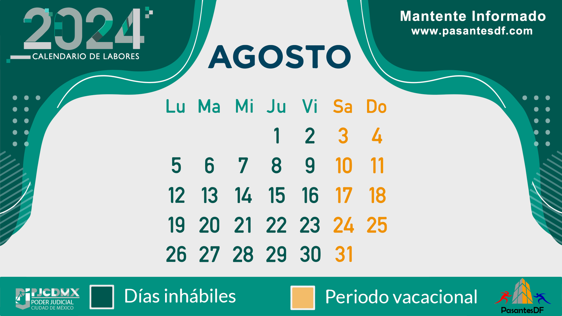 Calendario de Juzgados Pares y Nones de la CDMX 2024 - Pasantes DF ...